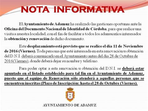RENOVACIÓN DE DNI EN ADAMUZ 2016 Ayuntamiento de Adamuz