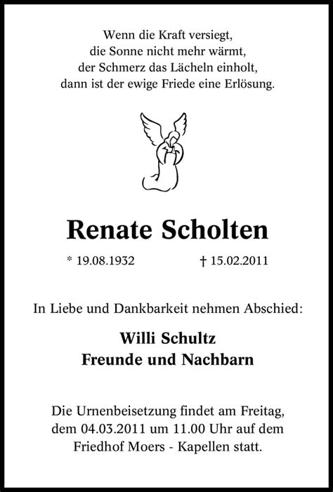 Traueranzeigen Von Renate Scholten Trauer In NRW De