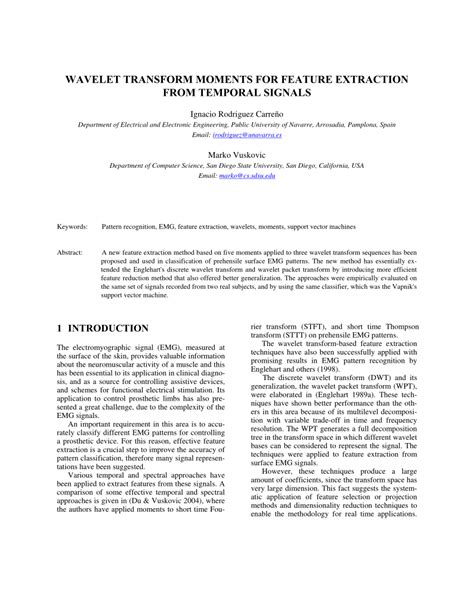 pdf wavelet transform moments for feature extraction from temporal signals