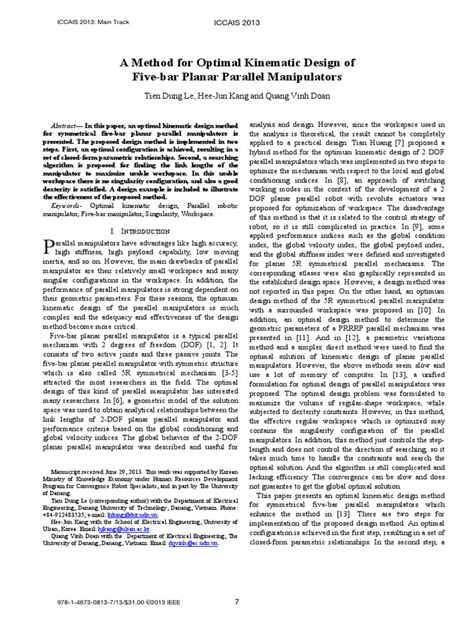 a method for optimal kinematic design of five bar planar parallel manipulators proceeding