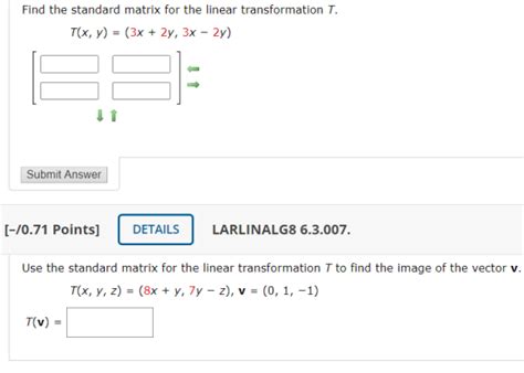 find the standard matrix for the linear transformation t t x y 3x 2y 3x homeworklib