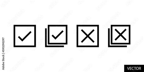 select check all deselect uncheck all tick and cross mark in box vector icons in line style