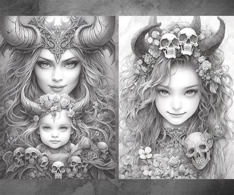 Dark Evil Fairies Grayscale Coloring Book For Adults 2 Set Etsy In