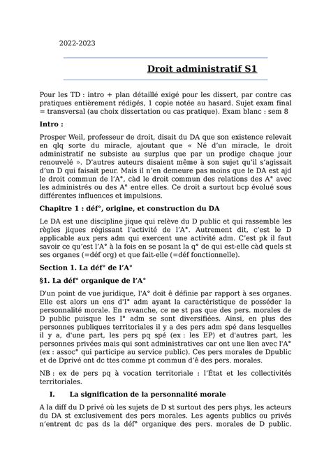 Cours 1 Intro Droit Administratif 2022 Droit Administratif S Pour