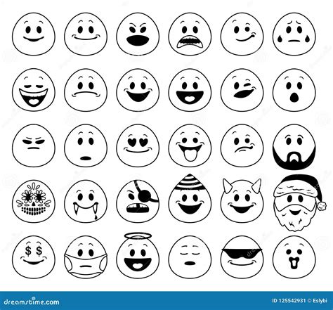 Vector Set Of Emoticons In Outline Style Stock Vector Illustration