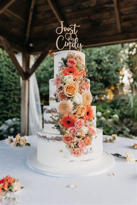 Semi Naked Cake With Waterfall Of Flowers Enjoy Cakes