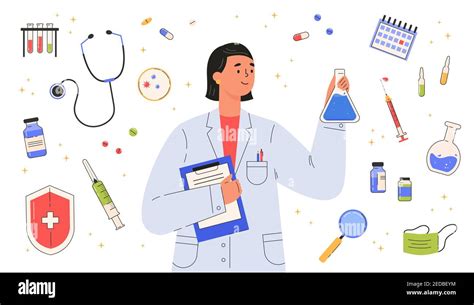 Concepto de descubrimiento de vacunas Conjunto de objetos médicos
