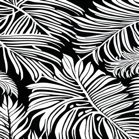 Exotic Leaves Seamless Pattern In Black And White Stylish Abstract