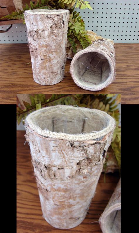 Real Birch Bark Vase Flower Pot Lined Rustic Wedding Table Moose R Us