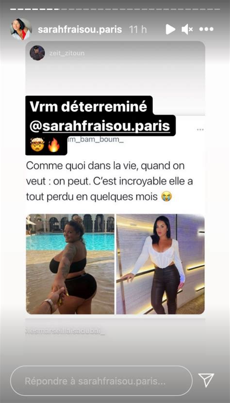 Photo Sarah Fraisou sur Instagram avant et après sa perte de poids