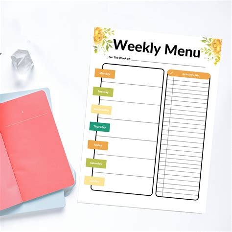 Planificateur de menu hebdomadaire imprimable avec liste dépicerie