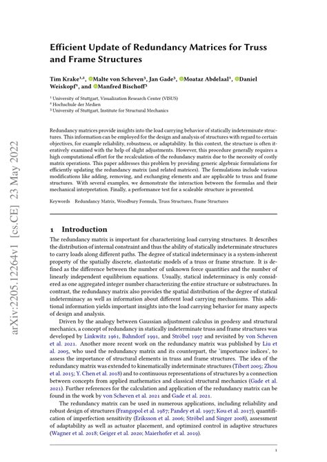 pdf efficient update of redundancy matrices for truss and frame structures