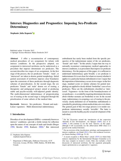 intersex diagnostics and prognostics imposing sex predicate determinacy request pdf