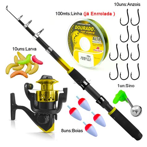 Kit Pesca Completo Iniciante Vara Molinete E Linha Boia Anzol Sininho