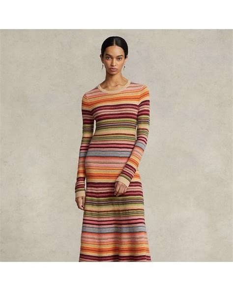 Ralph Lauren Multi Stripe Sweater Dress In Orange Lyst