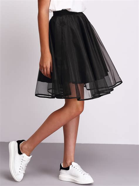 Sheer Mesh Flare Skirt SheIn Sheinside