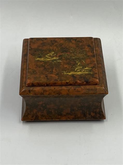 Japanese Orange Marbled Lacquer Wear Box With Lid HX