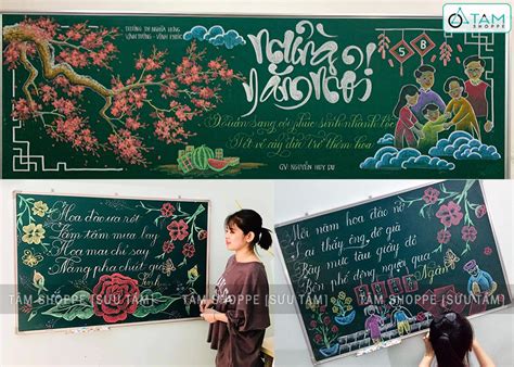Trầm trồ với những mẫu trang trí bảng Tết đẹp cho lớp học