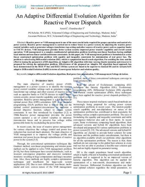an adaptive differential evolution algorithm for reactive power dispatch pdf