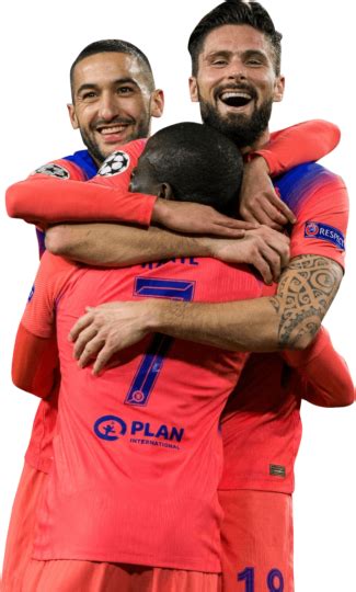 Hakim Ziyech N Golo Kant Olivier Giroud Chelsea Football Render
