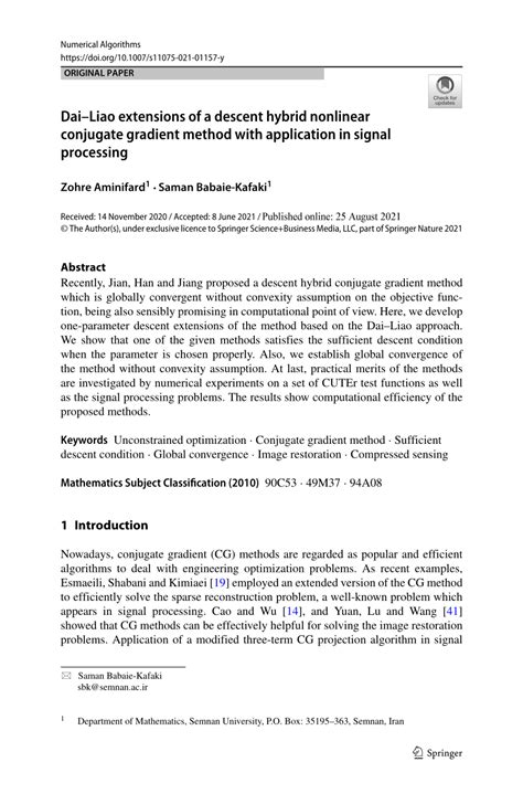 pdf dai liao extensions of a descent hybrid nonlinear conjugate gradient method with