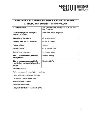 Dut Plagiarism Policy Fill Online Printable Fillable Blank PdfFiller