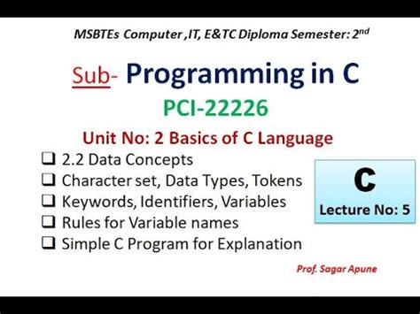 Lecture 05 C Programming Unit 2 Data Types Variable Token