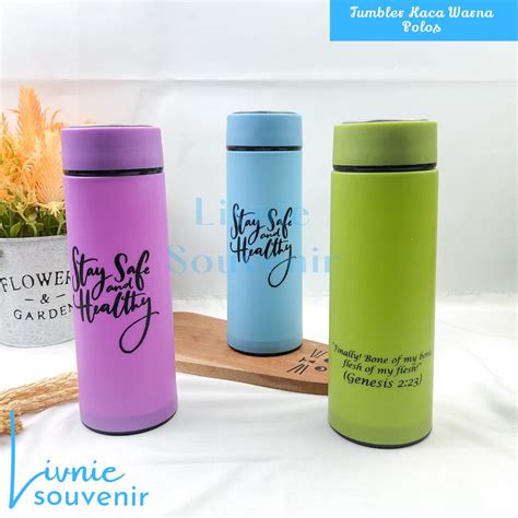 Jual Souvenir Botol Tumbler Kaca Warna Custom Sablon Shopee Indonesia