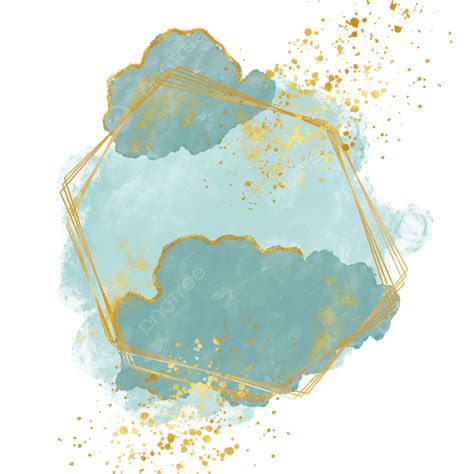 Elemento De Acuarela Elegante Marco De Geometría Dorada PNG Acuarela