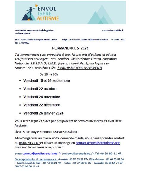Permanence avec Envol Isère Autisme 26 janvier 2024 Roussillon