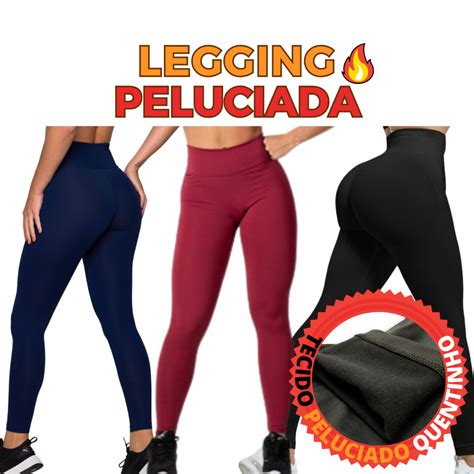 Legging Flanelada Calça Leg Peluciada Costura Reforçada Cintura Alta