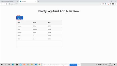 Reactjs Ag Grid Adding New Row Button Click Youtube