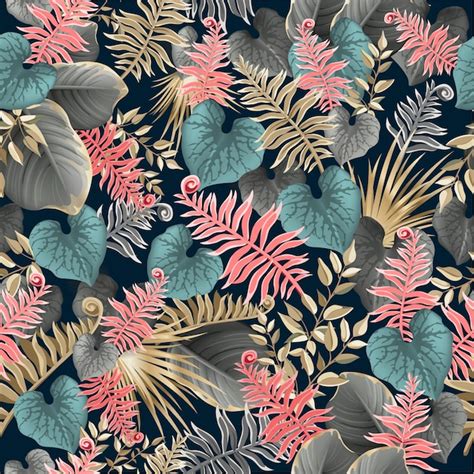 Modèle Sans Couture Avec Des Feuilles Tropicales Sombres Vecteur