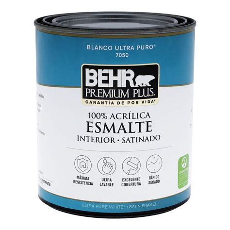 ESMALTE BEHR PREMIUM PLUS SATINADO BASE BLANCA ULTRA PURO 946 ML The