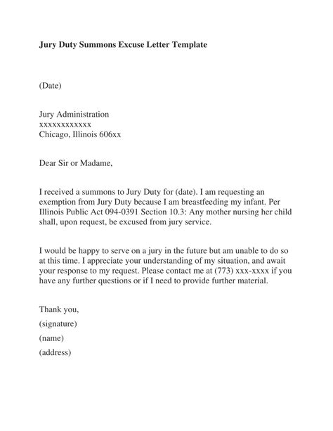 Sample Jury Duty Excuse Letter For Primary Caregiver