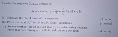 solved consider the sequence an nen defined by an ay 2