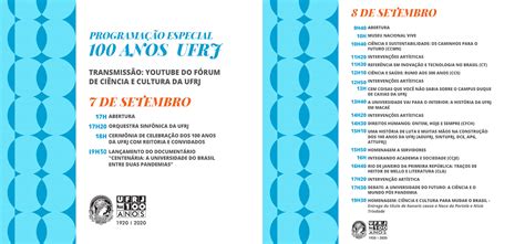 Programação especial 100 anos da UFRJ Portal de Eventos
