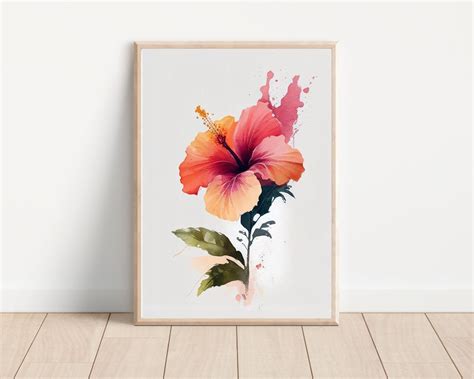 Hibiskus Aquarell Tropisches Kunstwerk Insel Kunst Blumen Aquarell