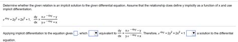 solved determine whether the given relation is an implici