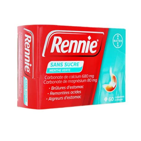 Pastille Rennie sans sucre menthe verte Brûlures d estomac Anti acide