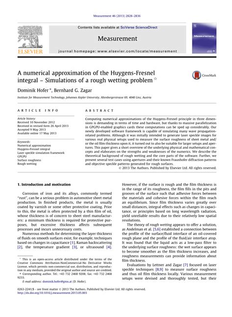 pdf a numerical approximation of the huygens fresnel integral simulations of a rough wetting