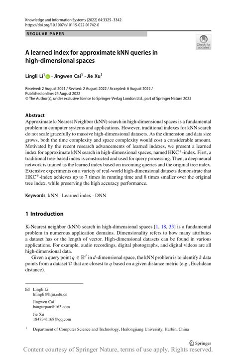 a learned index for approximate knn queries in high dimensional spaces