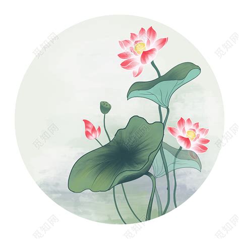 清明节古风水彩植物荷花手绘元素荷花水墨插画图片素材免费下载 觅知网