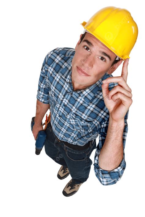 Joven Trabajador De La Construcción Con Un Taladro De Seguridad PNG