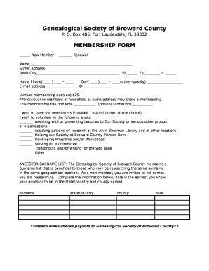 Fillable Online Genealogical Society Of Broward County Fax Email Print