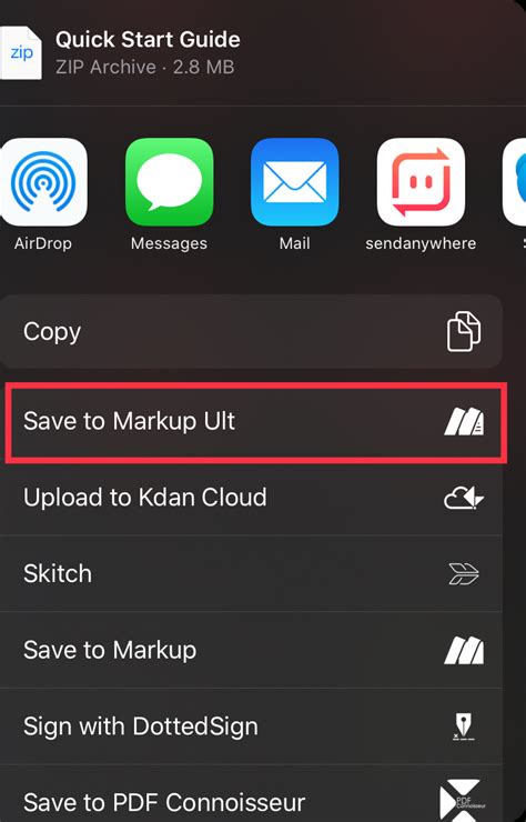 how to transfer files from pdf reader to markup using share via support kdan mobile