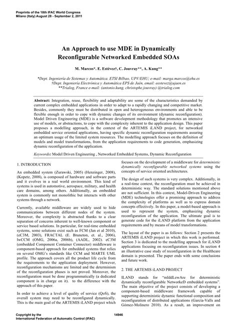 pdf an approach to use mde in dynamically reconfigurable networked embedded soas