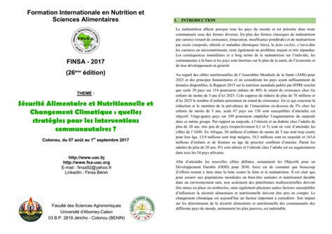 Sécurité Alimentaire et Nutritionnelle et Changement