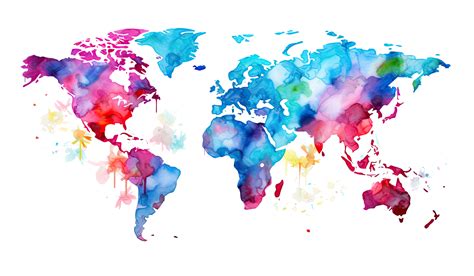 Watercolor World Map Illustration Png