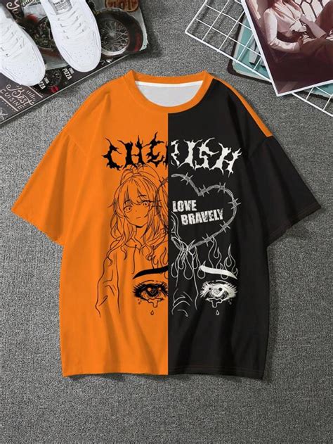 Manfinity EMRG Men Letter Figure Graphic Two Tone Tee SHEIN USA